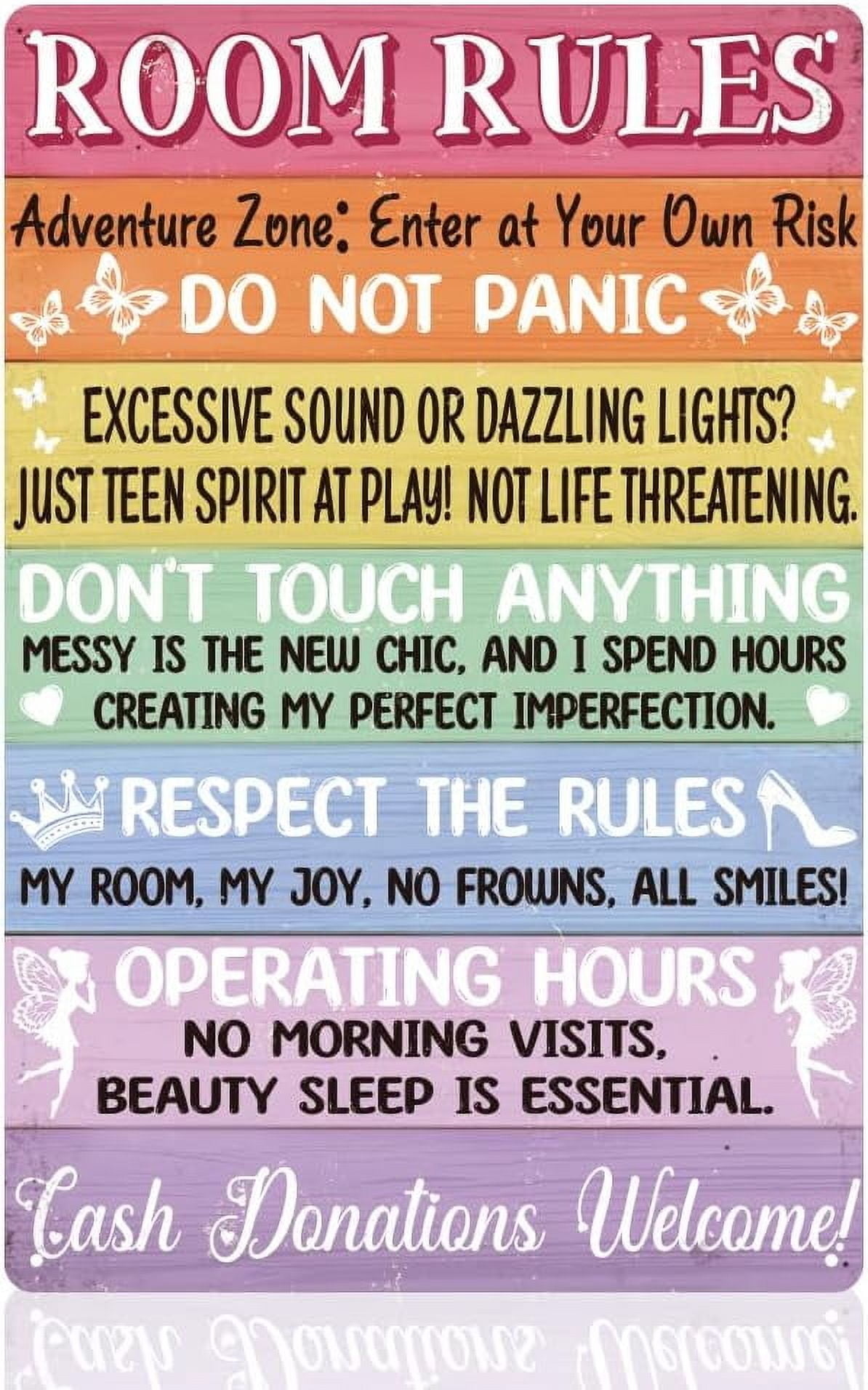 Funny Pink Teen Girl Bedroom Rules Wall Decor Sign, Aesthetic and ...