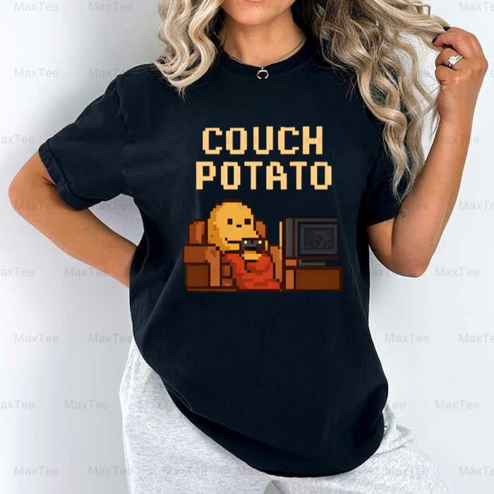 Funny Pixel Art Couch Potato Lazy Gamer Retro Video Game Comfort Color ...