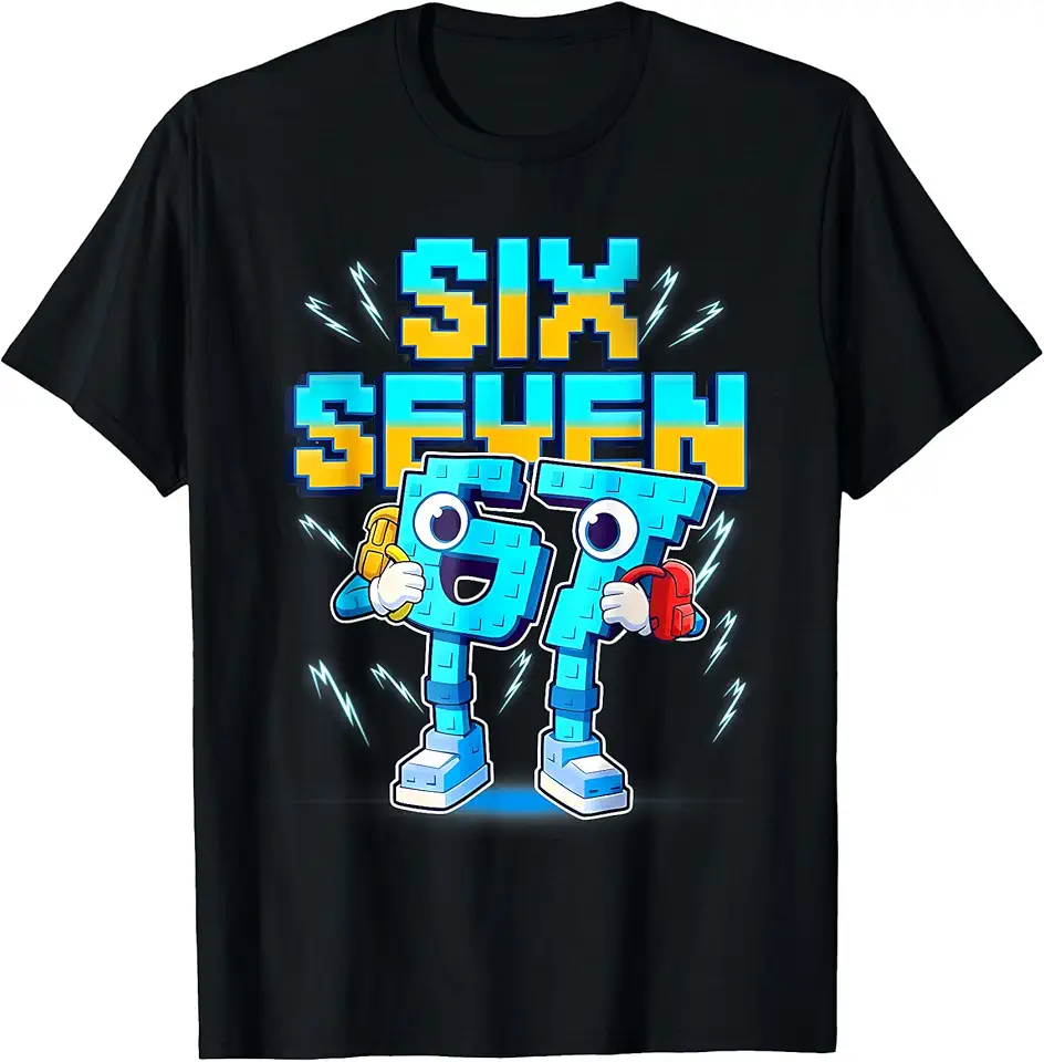 Funny Pixel Art Six Seven Number School for Unisex Short Sleeve Graphic ...