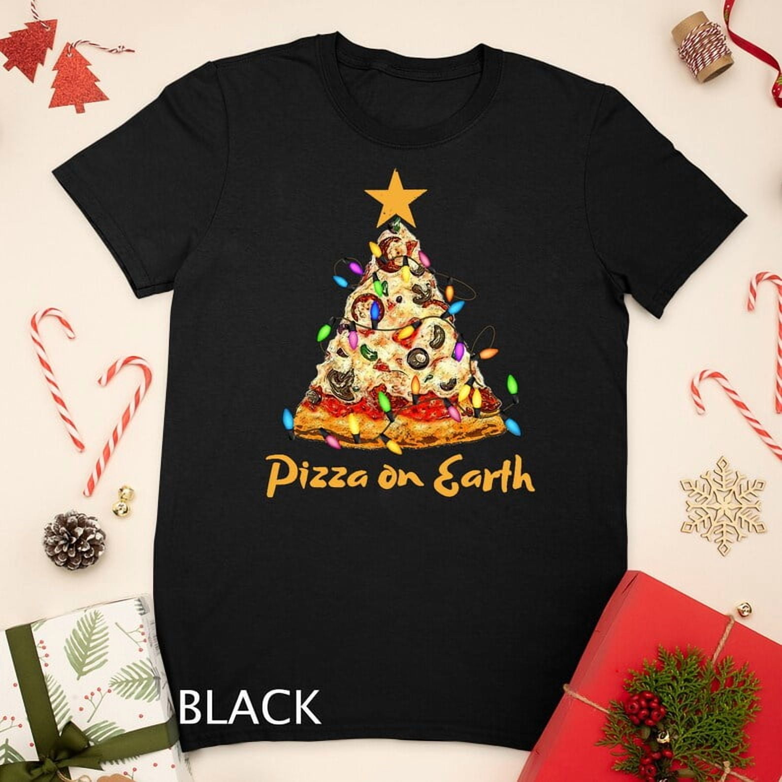 Funny Pizza On Earth Slice Christmas Tree With Lights T-Shirt Sweatshirt - Walmart.com