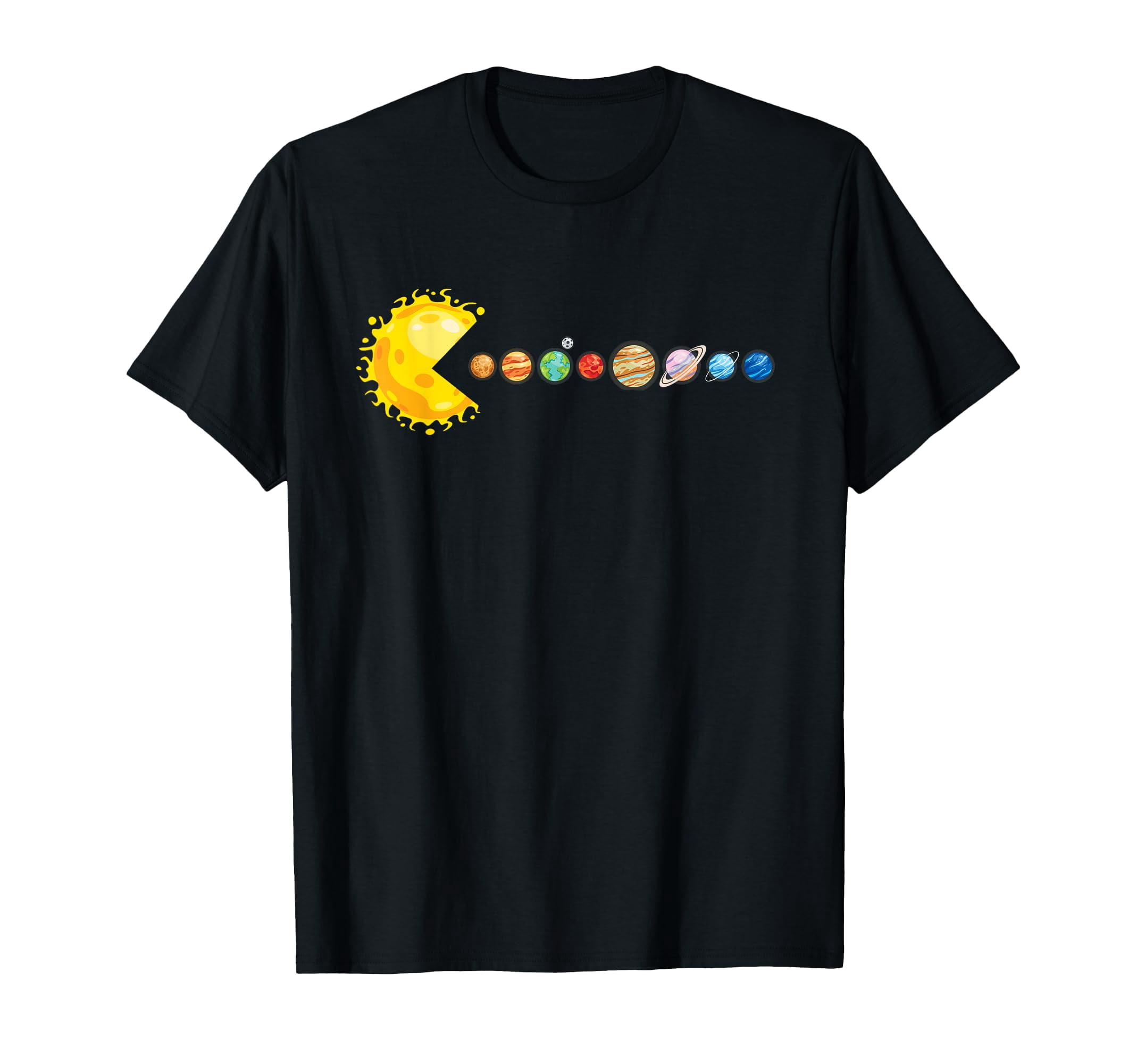 Funny Planetary System T-Shirt - Pac-Man Eating Planets Design ...
