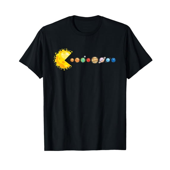 Funny Planetary System T-Shirt - Pac-Man Eating Planets Design ...