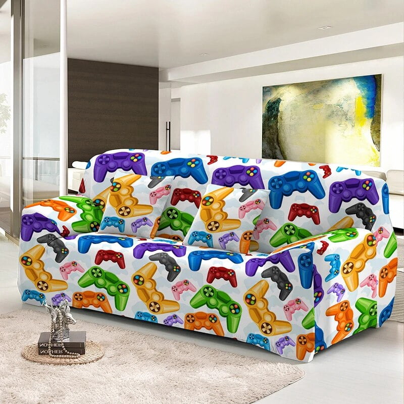 Funny Player Gampad Couch Cover Slip-Resistant L Shape Stretch Game ...
