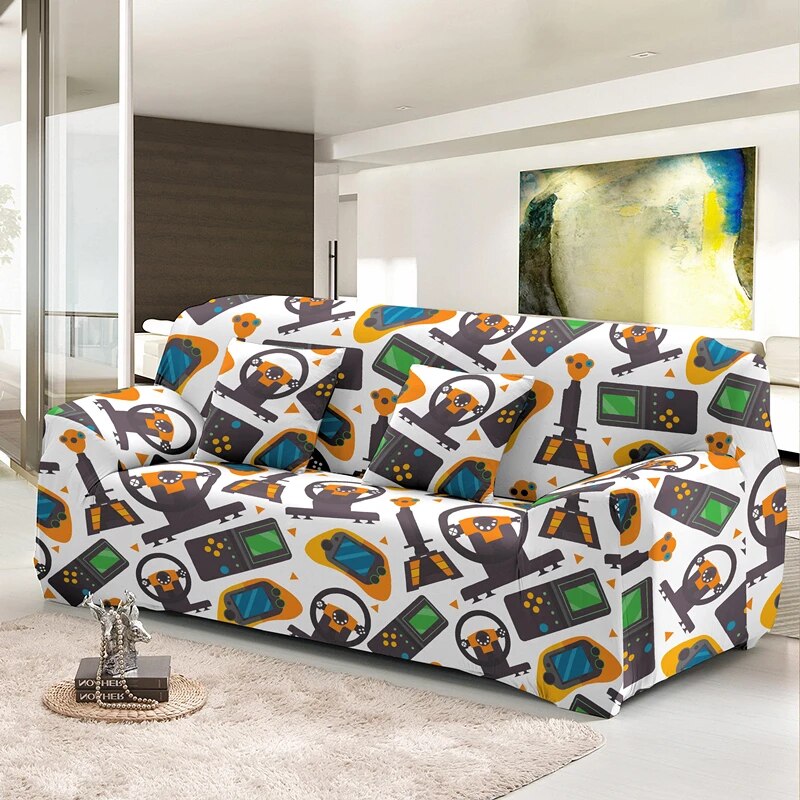 Funny Player Gampad Couch Cover Slip-Resistant L Shape Stretch Game ...