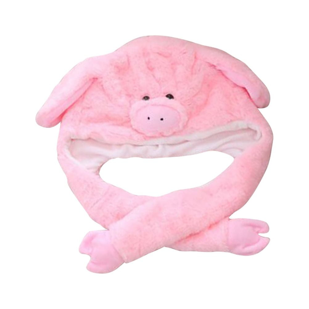 Funny Plush Animal Hat Adorable Ear Move Up and Down Pig Hat (Pink ...