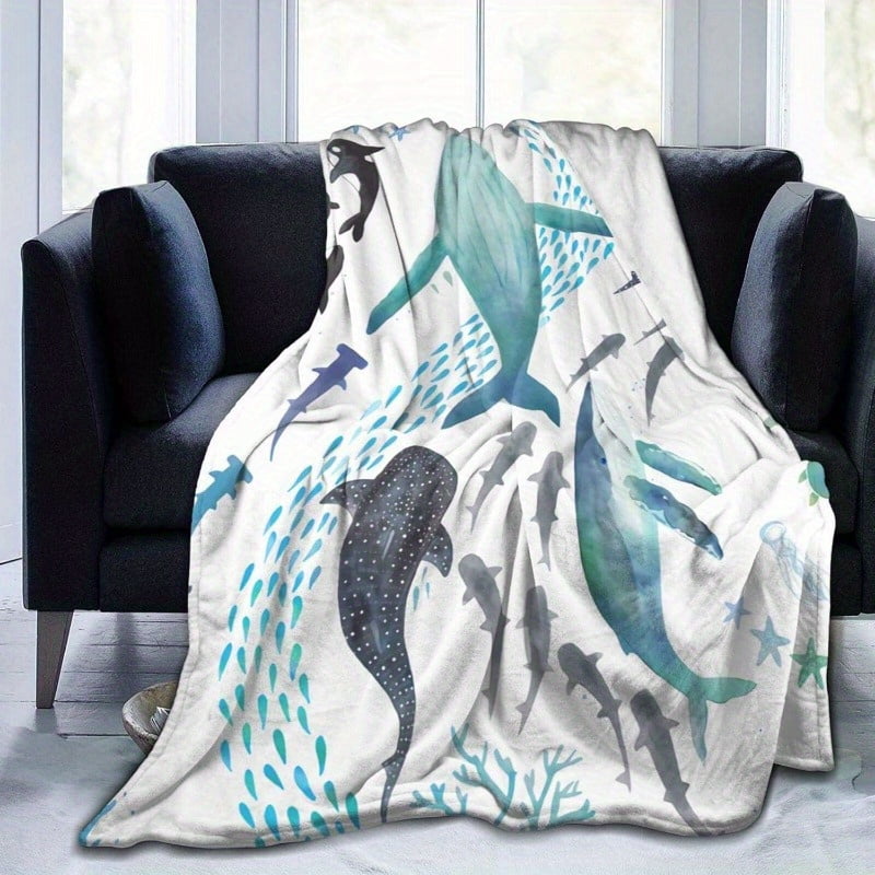 Funny Plush Microfiber Throw Blanket, Sharks, Humpback Whales, Orcas ...