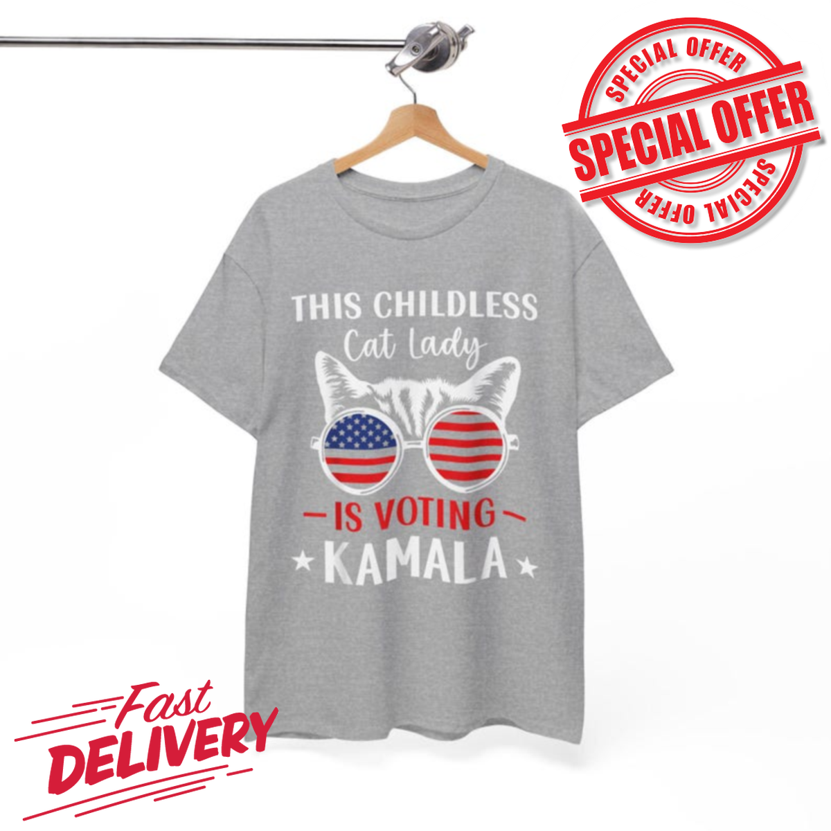 Funny Political Childless Cat Lady For Kamal Harriss 2024 T-Shirt ...