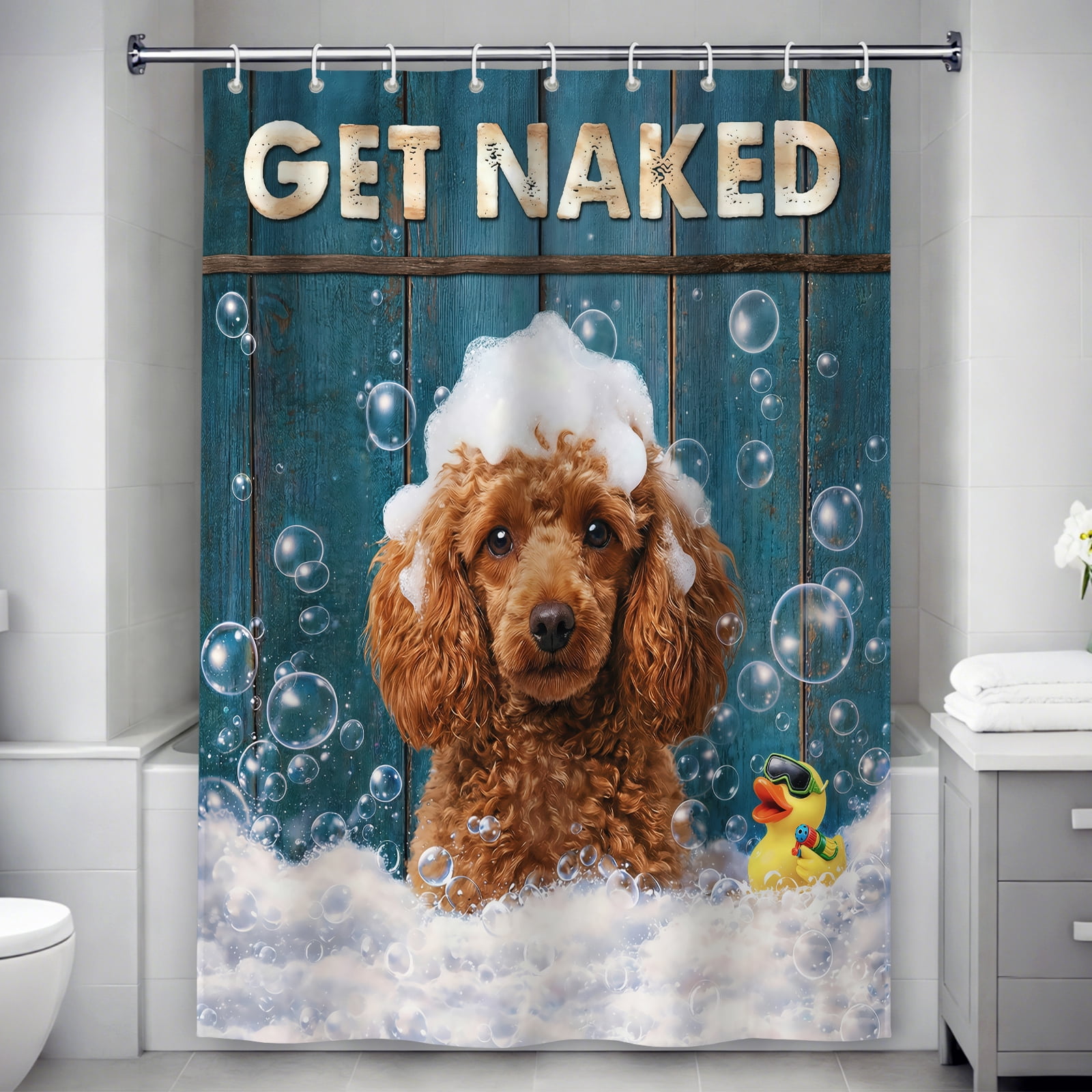Funny Poodle Shower Curtain with Hooks, Get Naked Bathroom Decor on ...