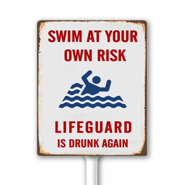 Funny Pool Sign Swim At Your Own Risk Pool Sign Vintage Funny Safety ...
