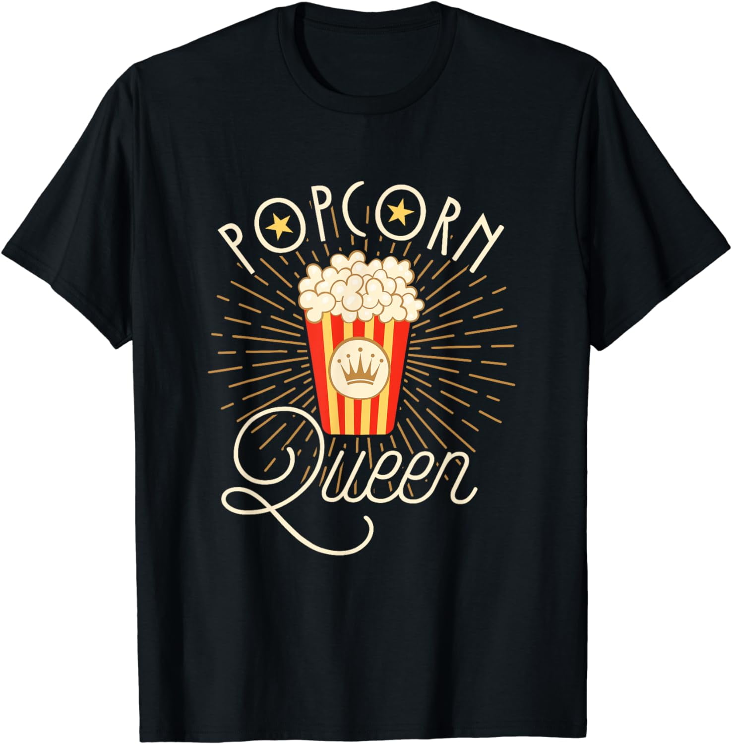 Funny Popcorn Queen Cute Snack Cinema Women Girls Costume T-Shirt ...
