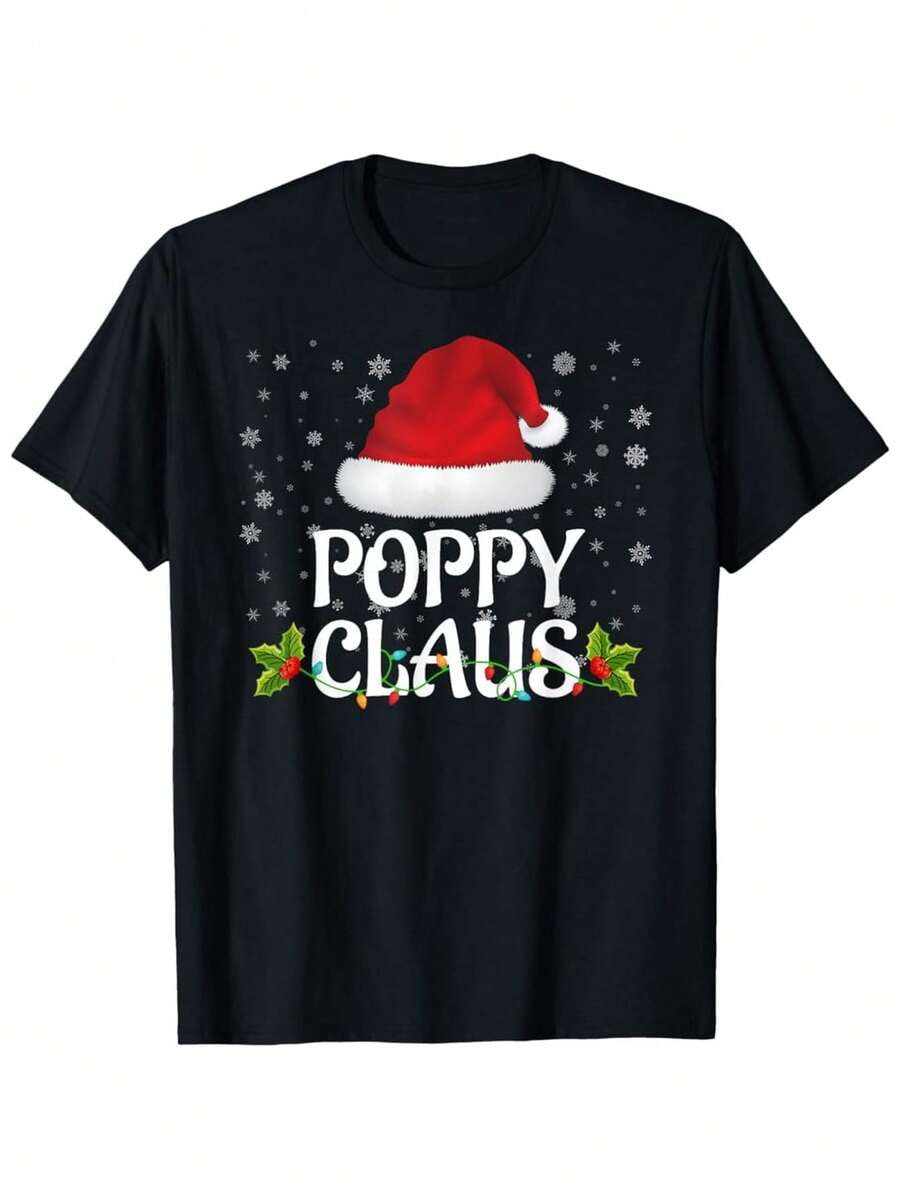 Funny 'Poppy Claus' Christmas T Shirt Black Short Sleeve Cotton Tee ...
