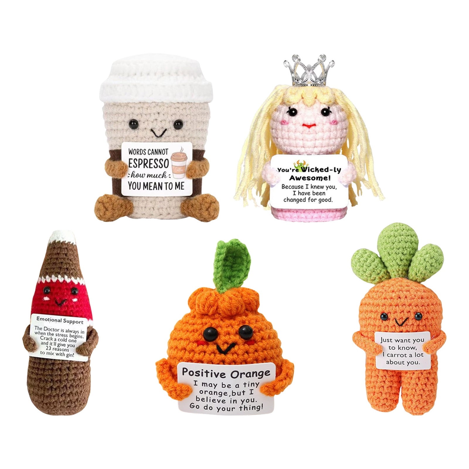 Funny Positive Doll with Crown Emotional Support Crochet Cute Crochet ...