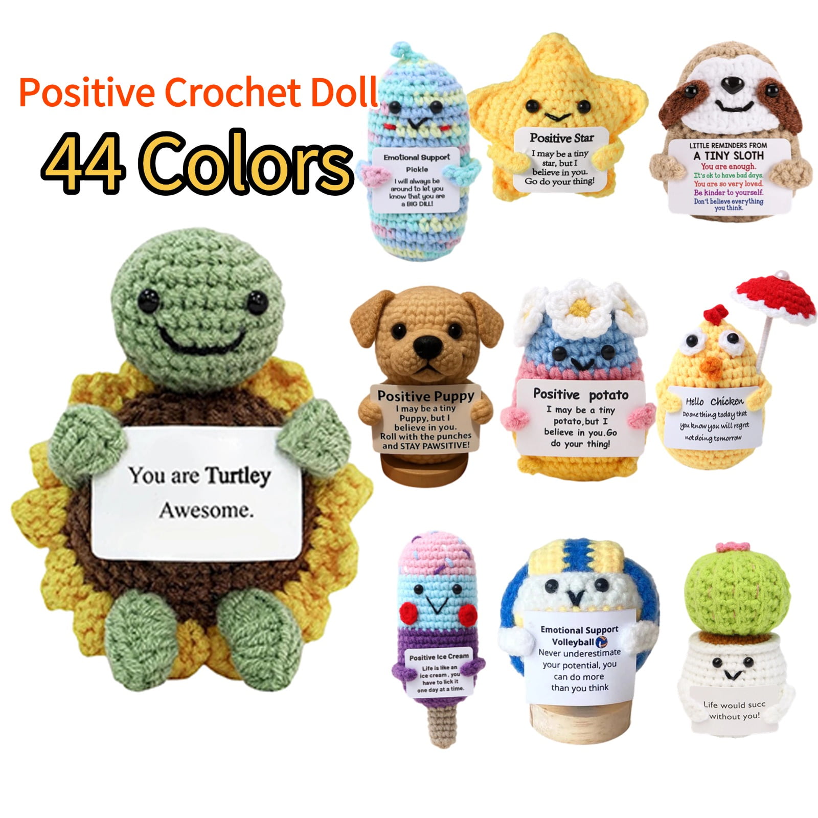 Funny Positive Turtle Doll Cute Crochet Doll with Positive Card ...