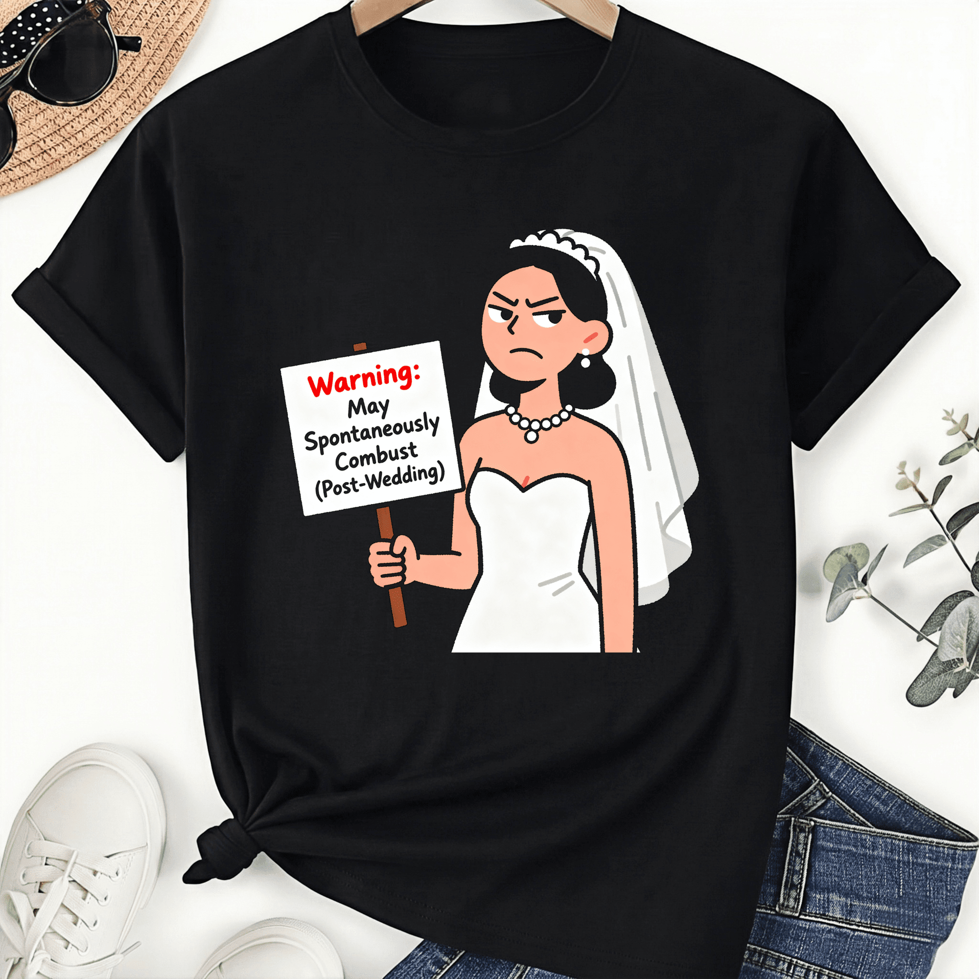 Funny Post Wedding Humor Graphic Tee May Spontaneously Combust Retro ...