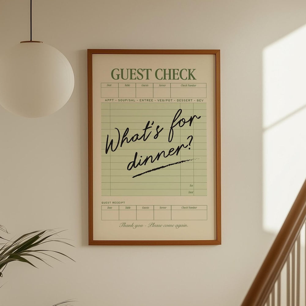 Funny Poster: What'S For Dinner, Guest Check Print, Sage Green Wall Art ...