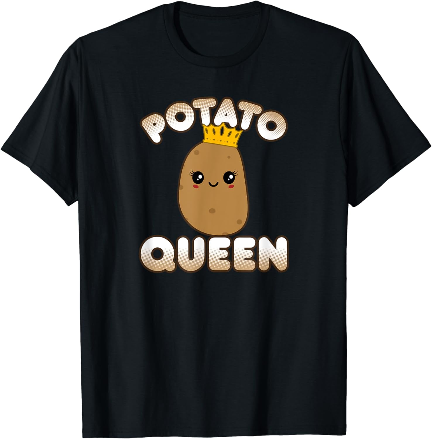 Funny Potato Cute Kawaii Style Smiling Potato Queen Cotton T-Shirt ...