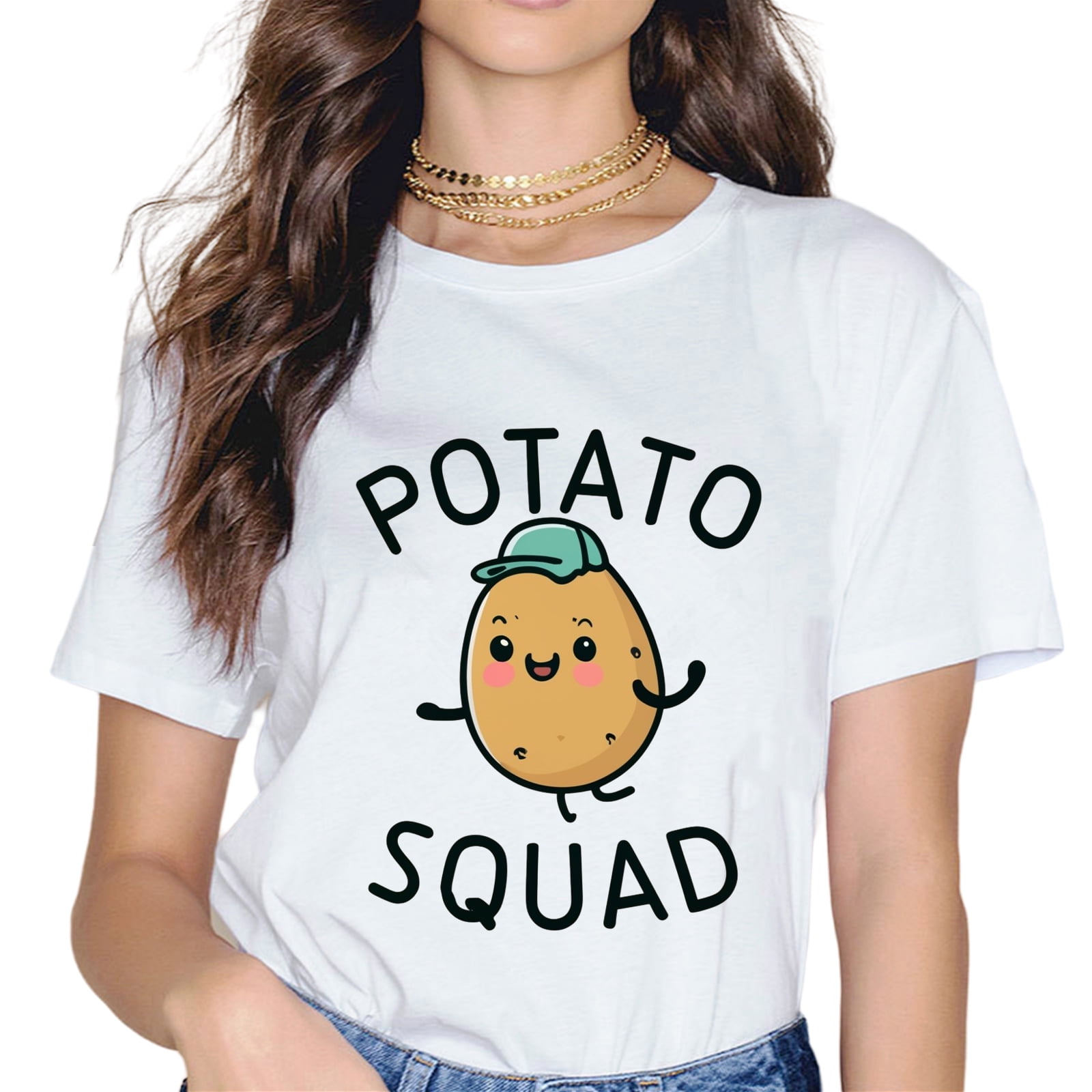 Funny Potato Gift Cute Kawaii Style Smiling Potato Squad T-Shirt ...