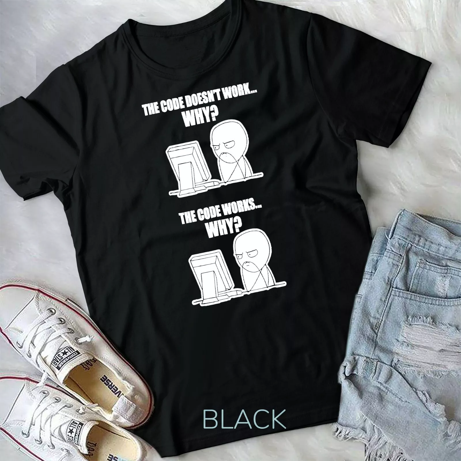 Funny Programmer T-Shirt - Code Works Why Meme Tee Unisex T-shirt ...
