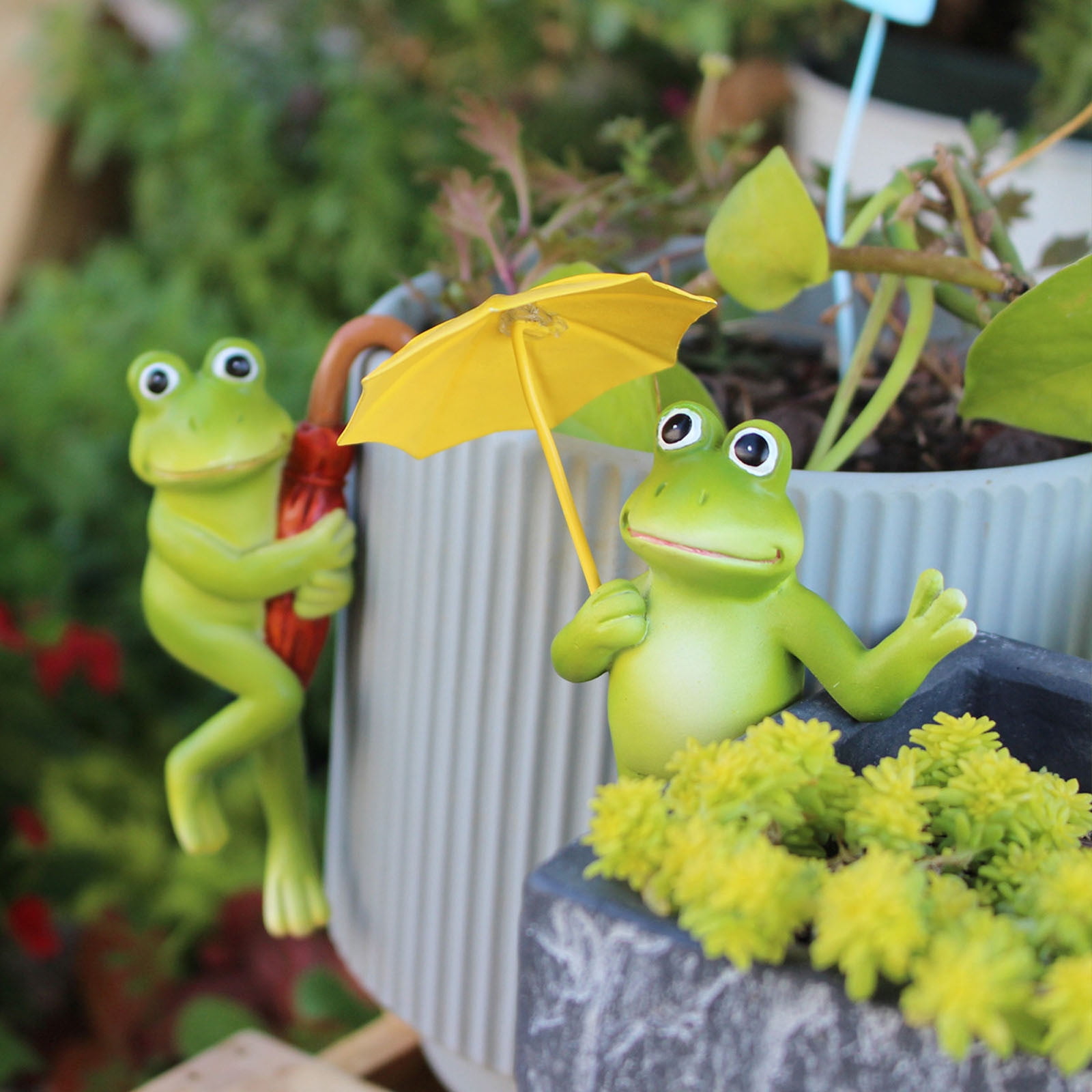 Funny Prop up an umbrella Frog Statue for Flower Planter Decor, Frog ...