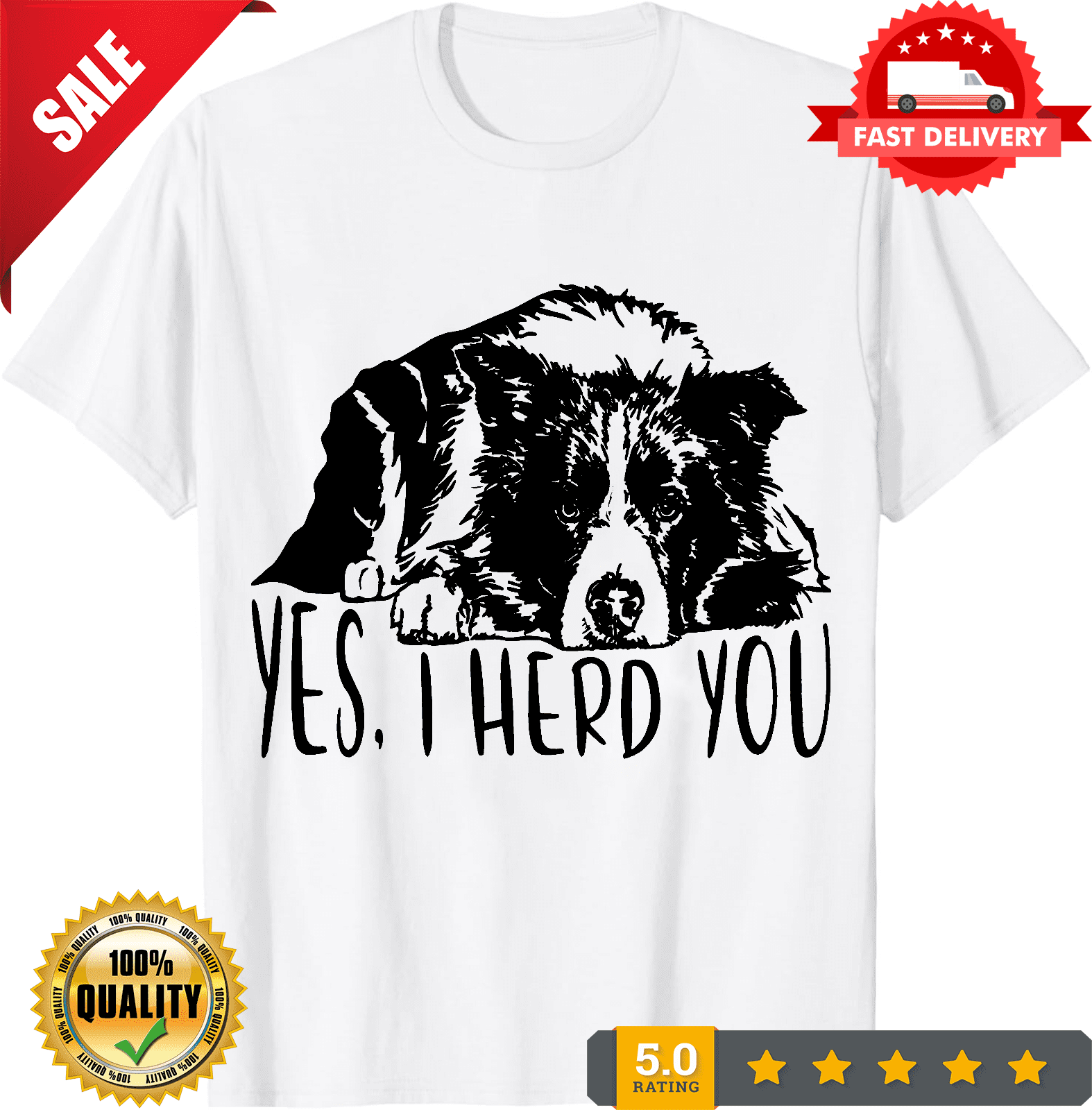 Funny Proud Border Collie I herd you herder gift dog saying Unisex T ...