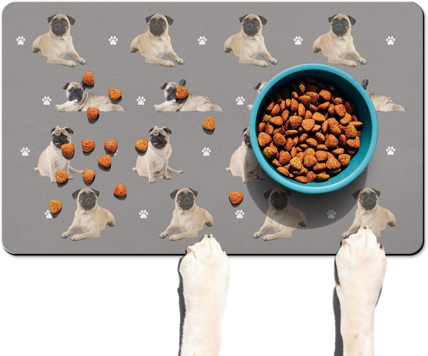 Funny Pug Dog Bowl Mat,Non Slip Dog Placemats Feeding Floor Mat for ...