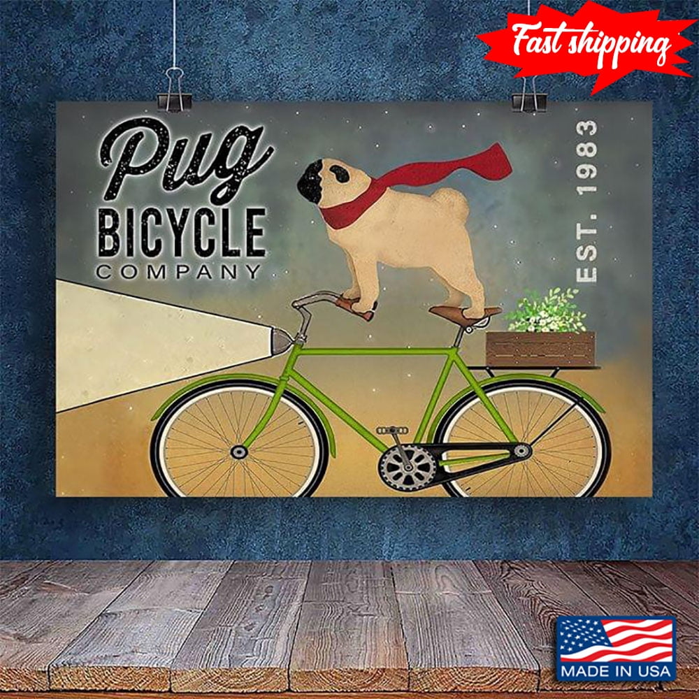 Funny Pug Wearing A Red Scarf & Riding A Bicycle Pug Bicycle Company ...