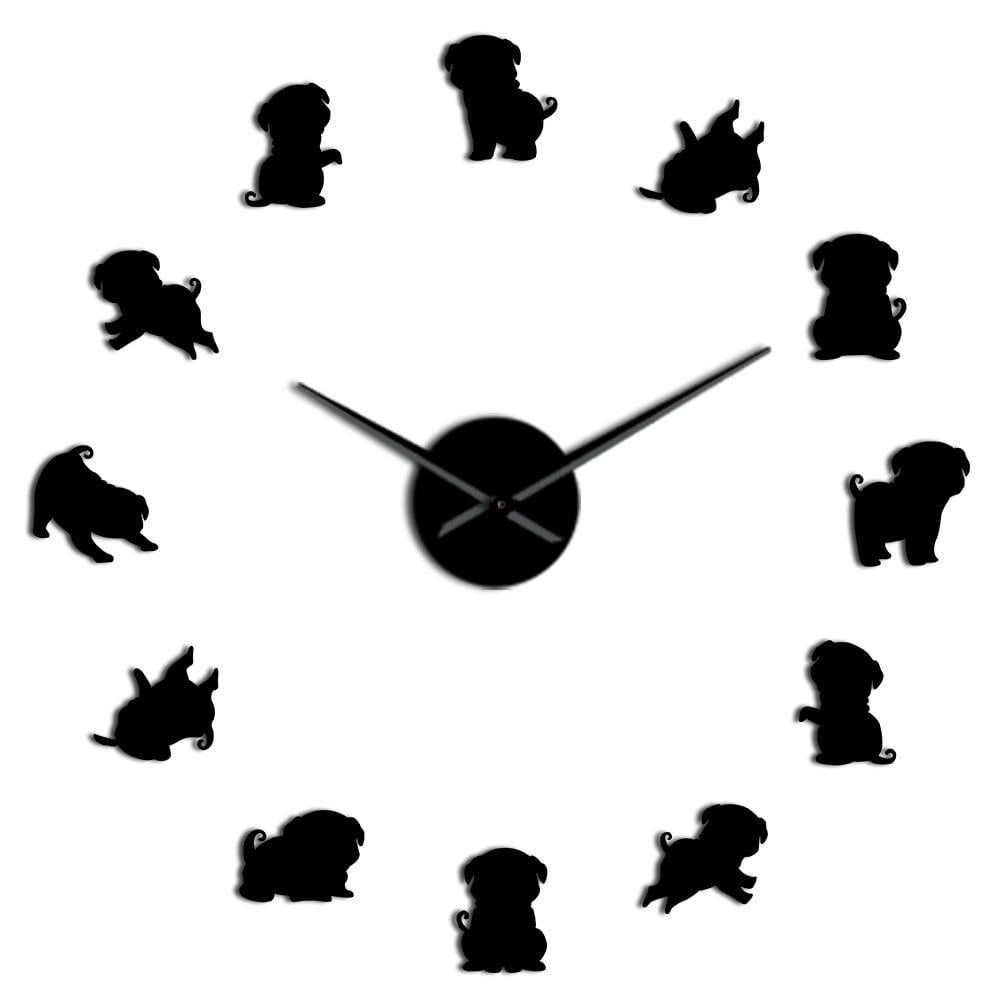 Funny Pugs Dog Breed Portrait 3D DIY Wall Clock Puppy Animals Living ...