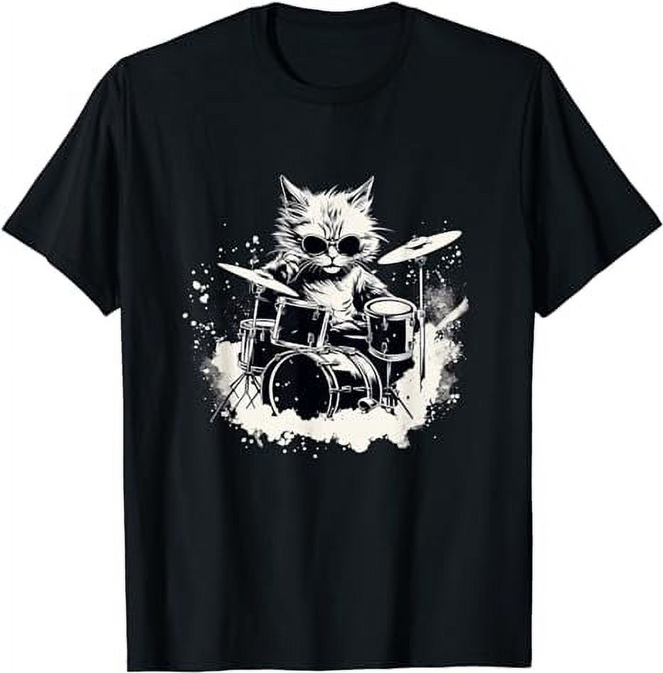 Funny Punk Kitten Kitty Cat Drummer Playing Drums T-Shirt - Walmart.com