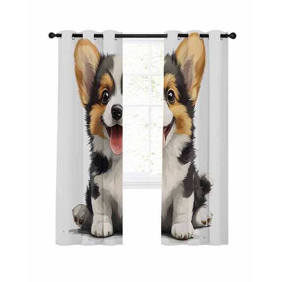 Funny Puppy Blackout Curtains 84 Inch Length Cute Cartoon Watercolor ...