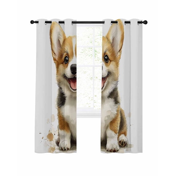 Funny Puppy Blackout Curtains 96 Inch Length Watercolor Cute Cartoon ...