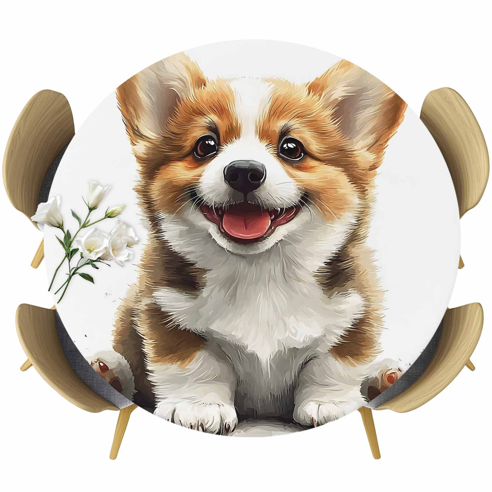 Funny Puppy Round Tablecloth 36-44 Inch Round Fitted Table Cloth with ...