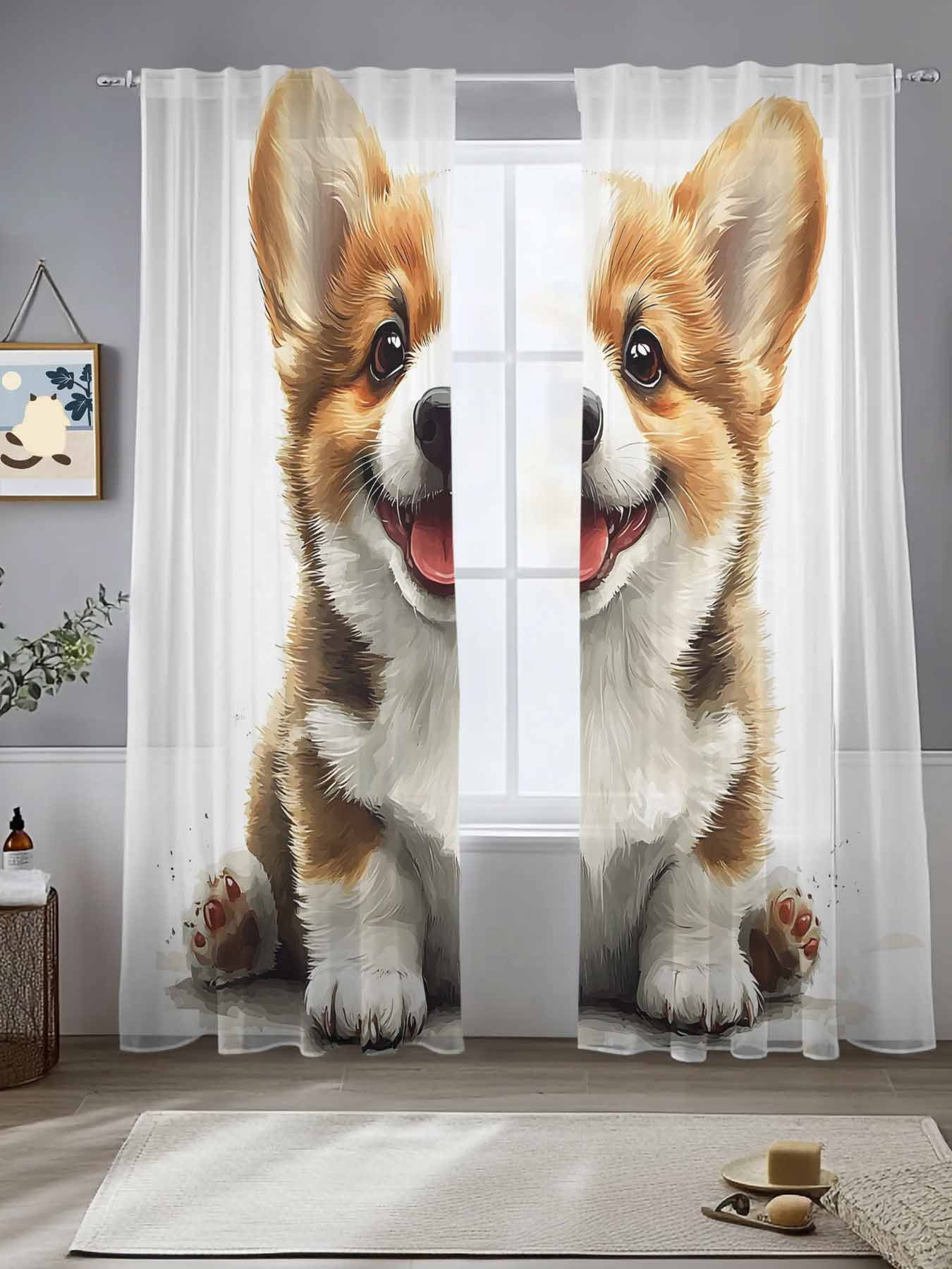 Funny Puppy Sheer Curtains for Living Room Bedroom Modern Simple Cute ...