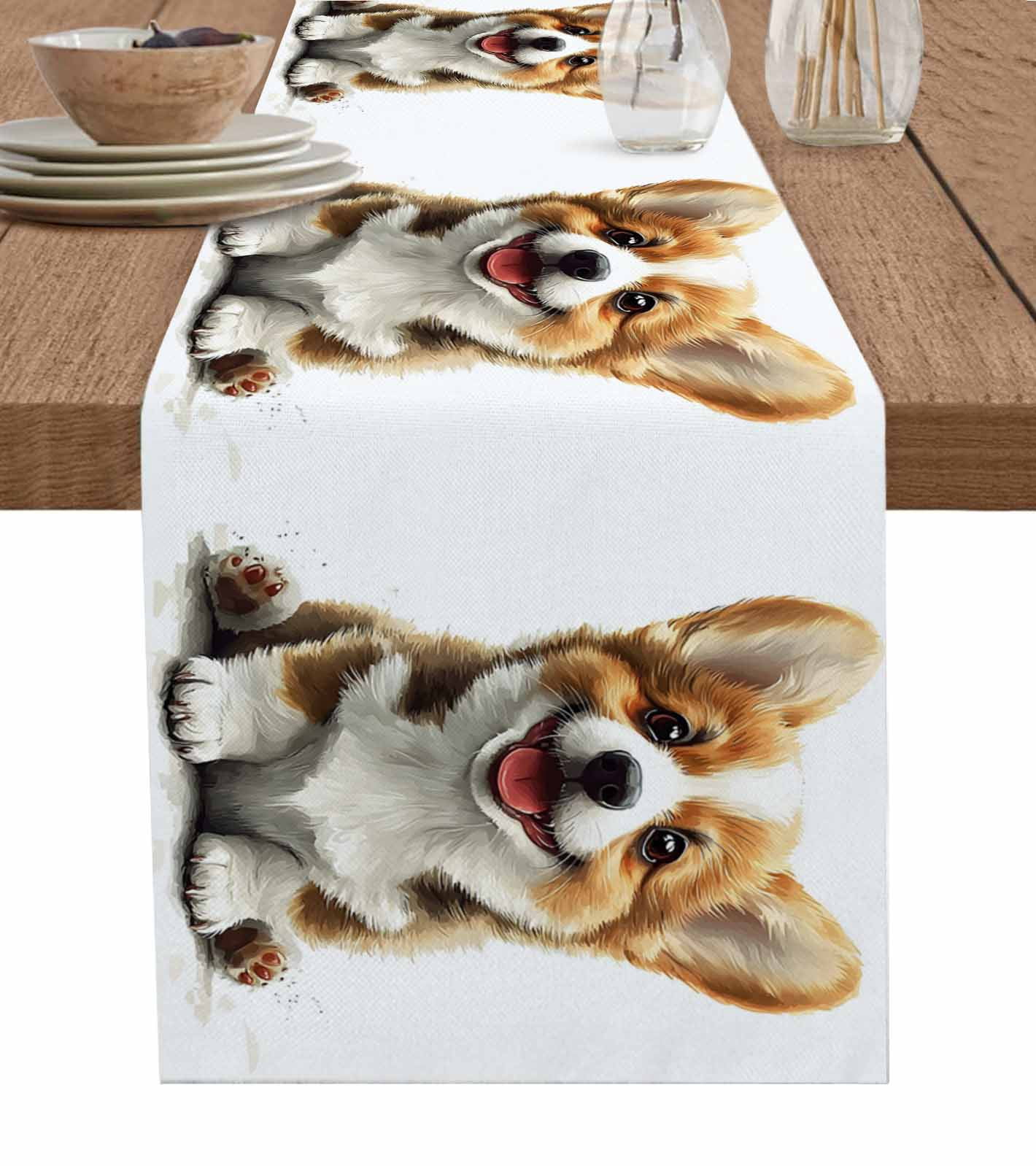 Funny Puppy Table Runner 72 Inches, Modern Simple Cute Dog Animal ...