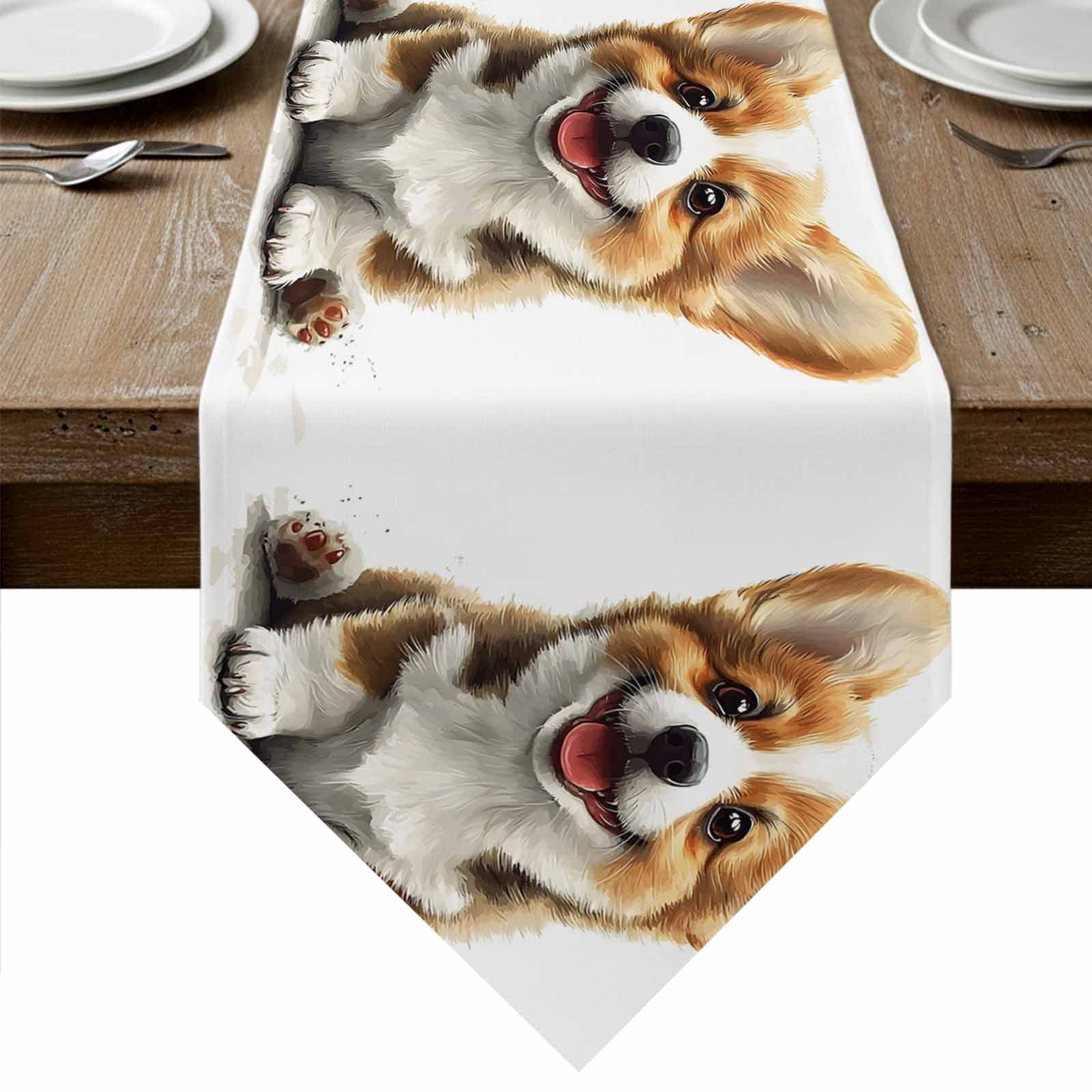 Funny Puppy Table Runner Linen Burlap Table Runner 72 Inches Long ...