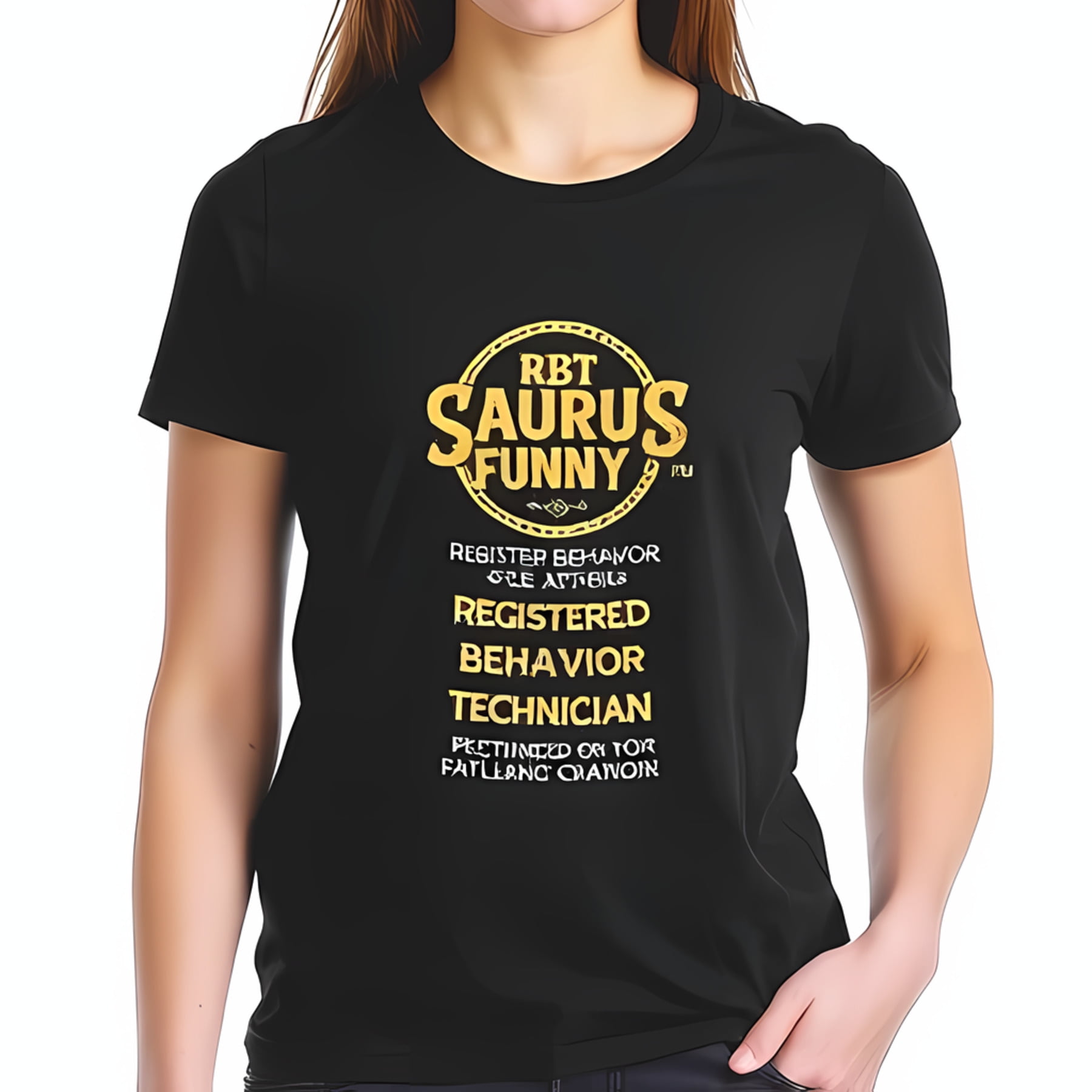 Funny RBT SAURUS Cotton Short Sleeve T-Shirt - Bold Gold Text on Black ...