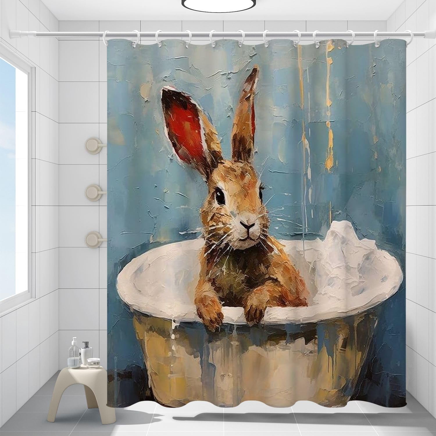 Funny Rabbit Decor Bathroom Decor Bathtub Decor Shower Curtain Bunny ...