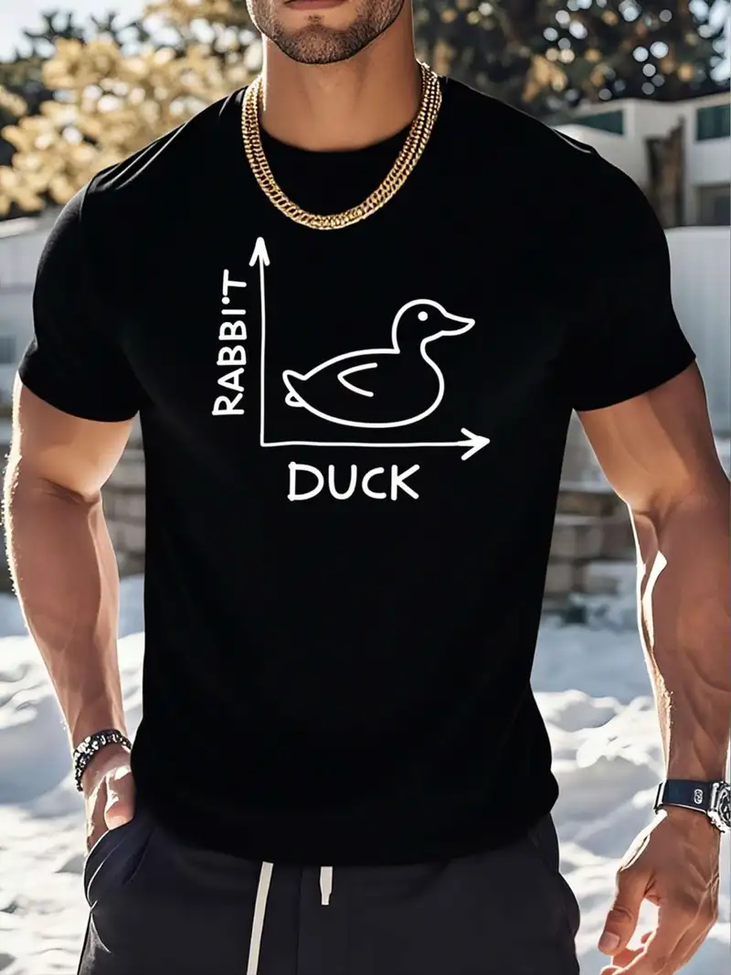 Funny Rabbit Duck Optical Illusion Chart for Men Casual Short Sleeve ...