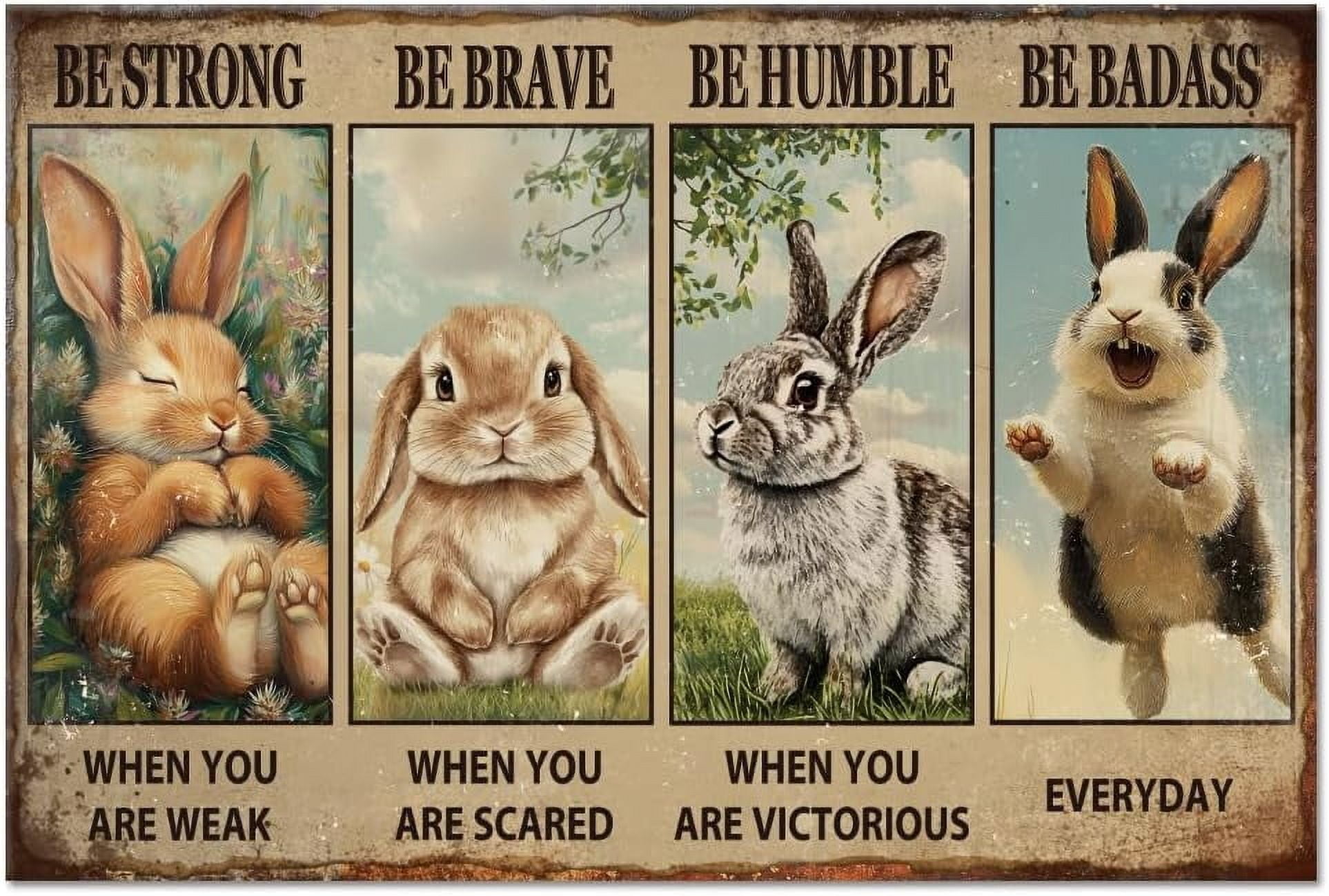 Funny Rabbit Metal Tin Sign 8x12in Vintage Inspirational Text Painting ...
