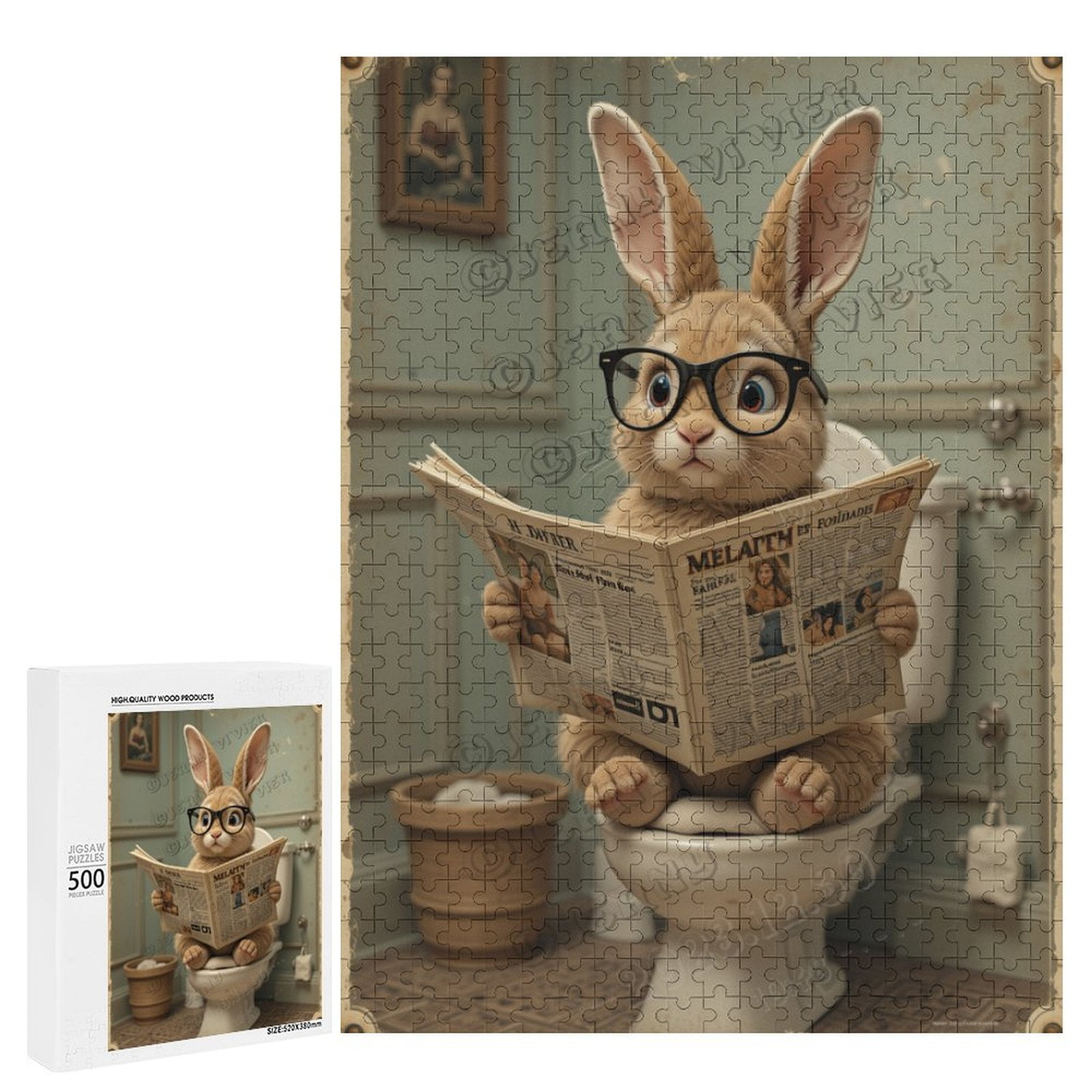 Funny Rabbit Reading A Newspaper 500 Piece Jigsaw Puzzle for Adults ...