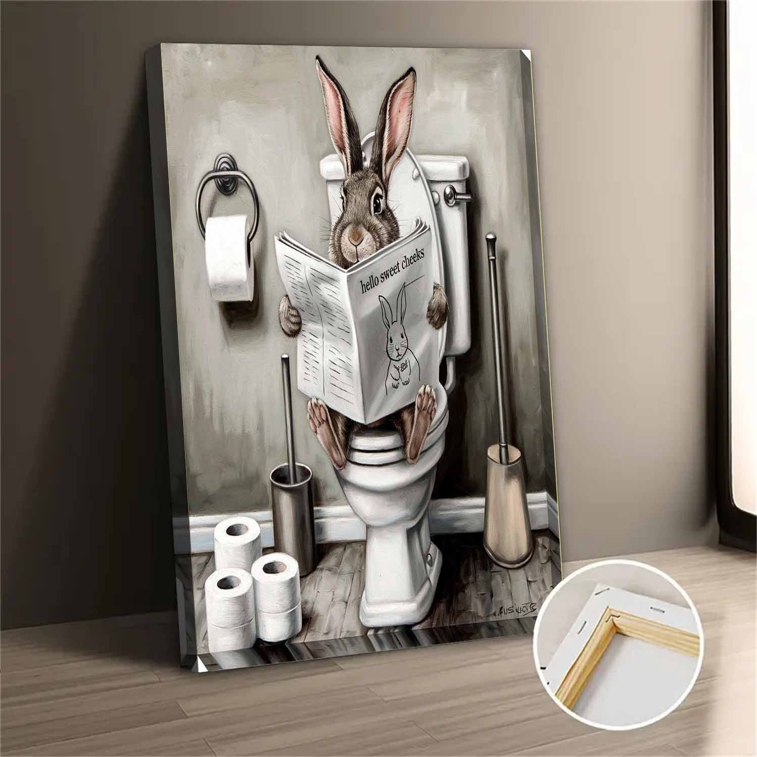 Funny Rabbit Reading Newspaper Canvas Wall Art for Bedroom Living Room ...