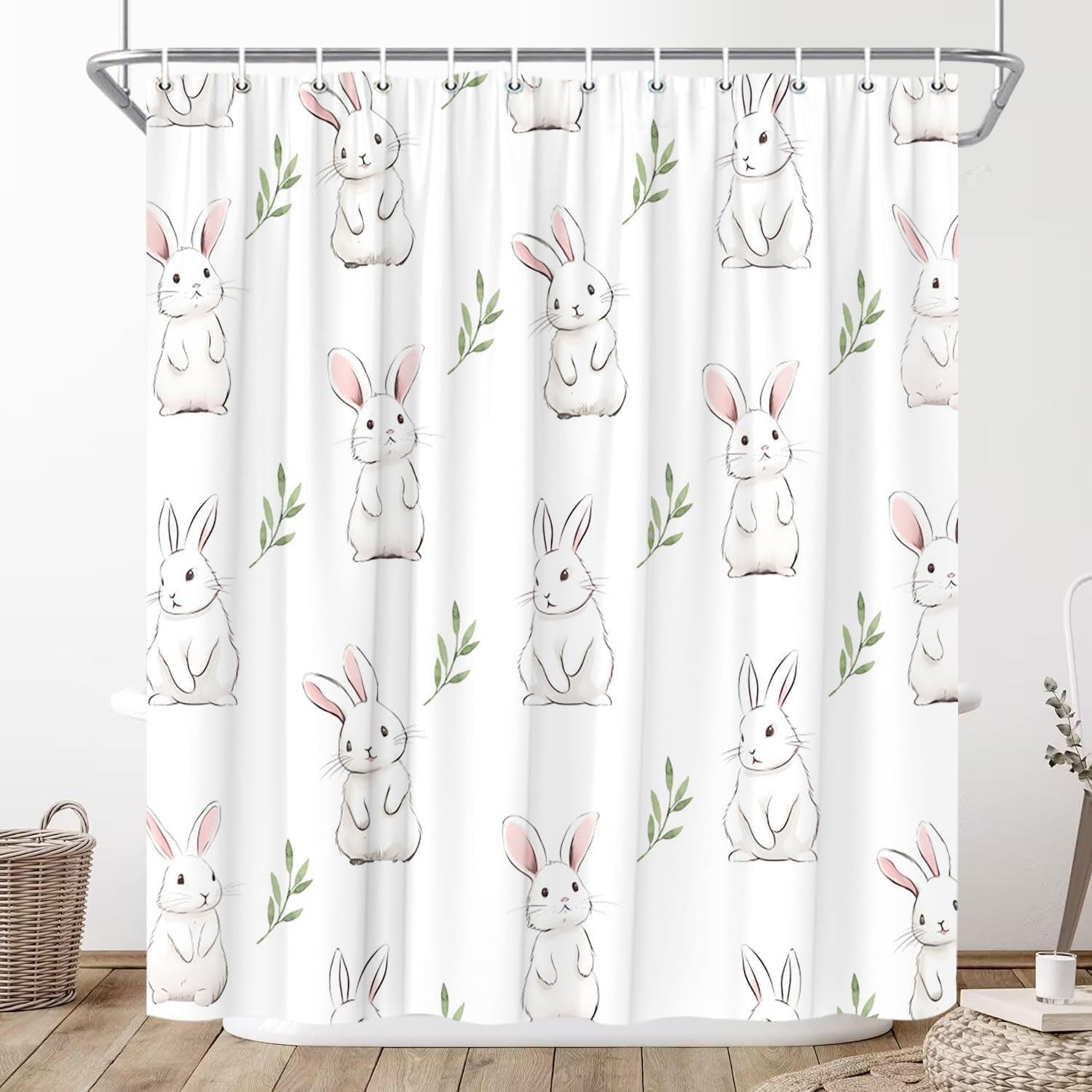 Funny Rabbit Shower Curtain for Bathroom Farmhouse Animals Easter Bunny ...