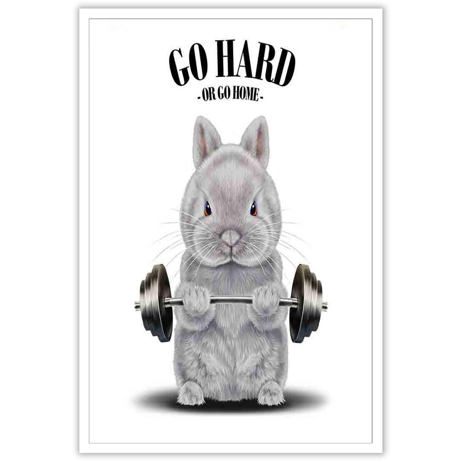 Funny Rabbit Workout Canvas Wall Art Muscle-Bound Rabbit Bodybuilding ...