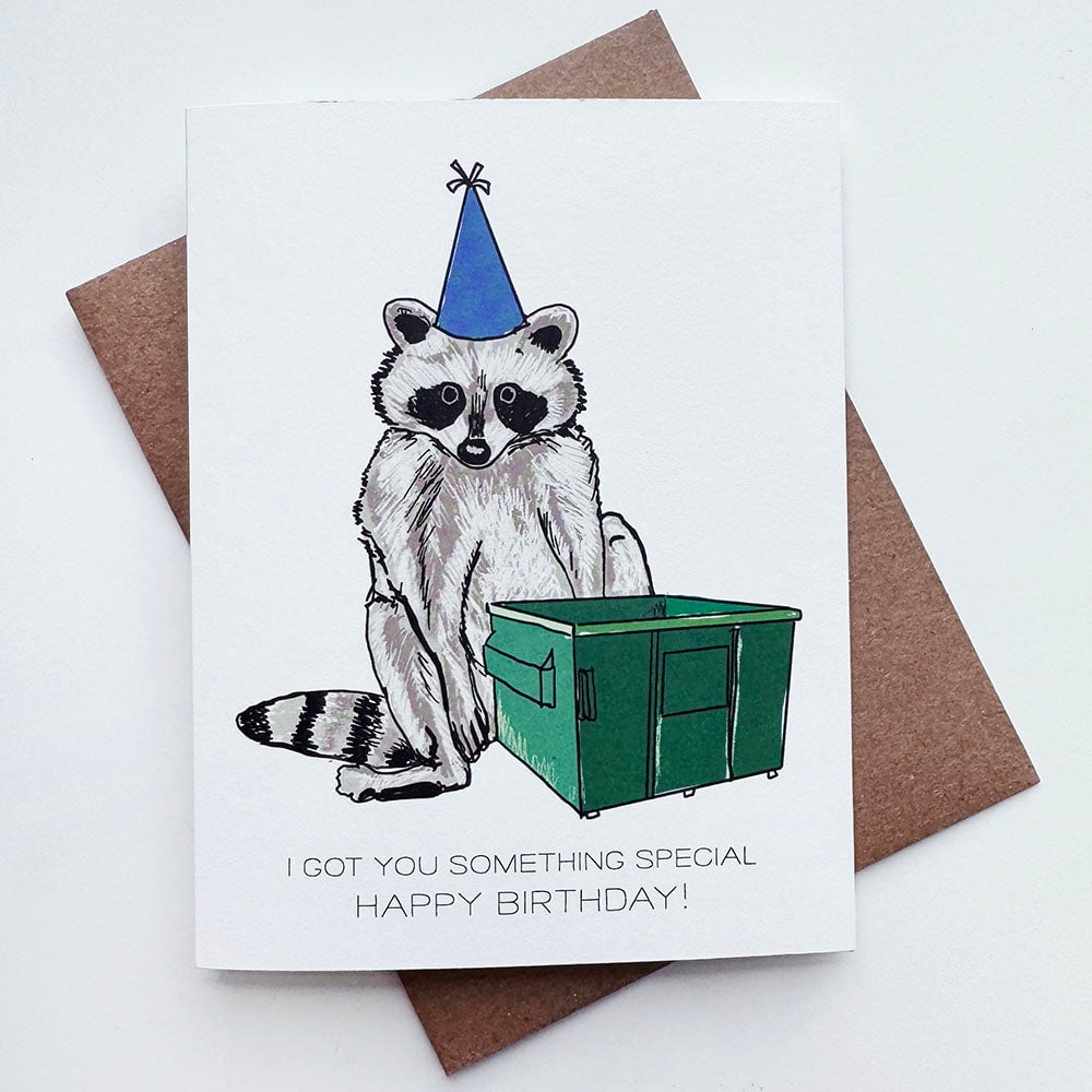 Funny Raccoon Birthday Card – Cute Illustrated Design with Party Hat ...