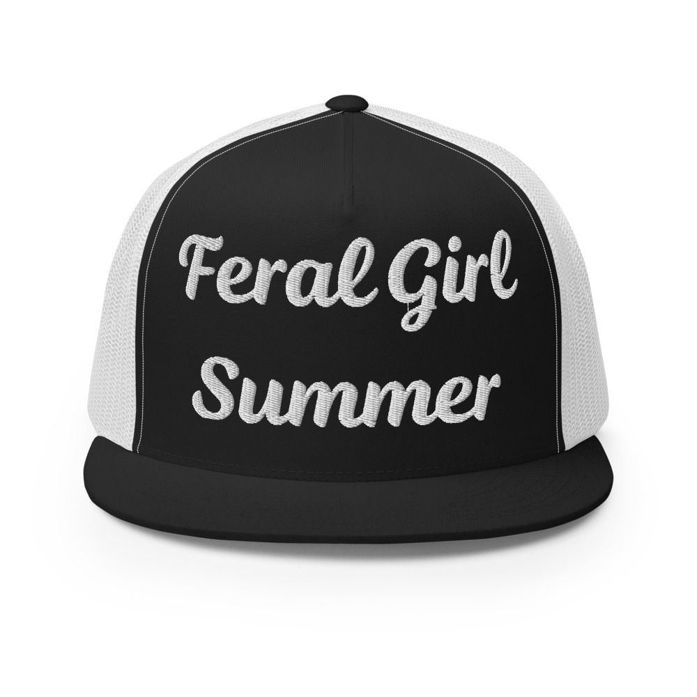 Funny Raccoon Embroidered Trucker Cap, Feral Girl Summer (Black/ White ...