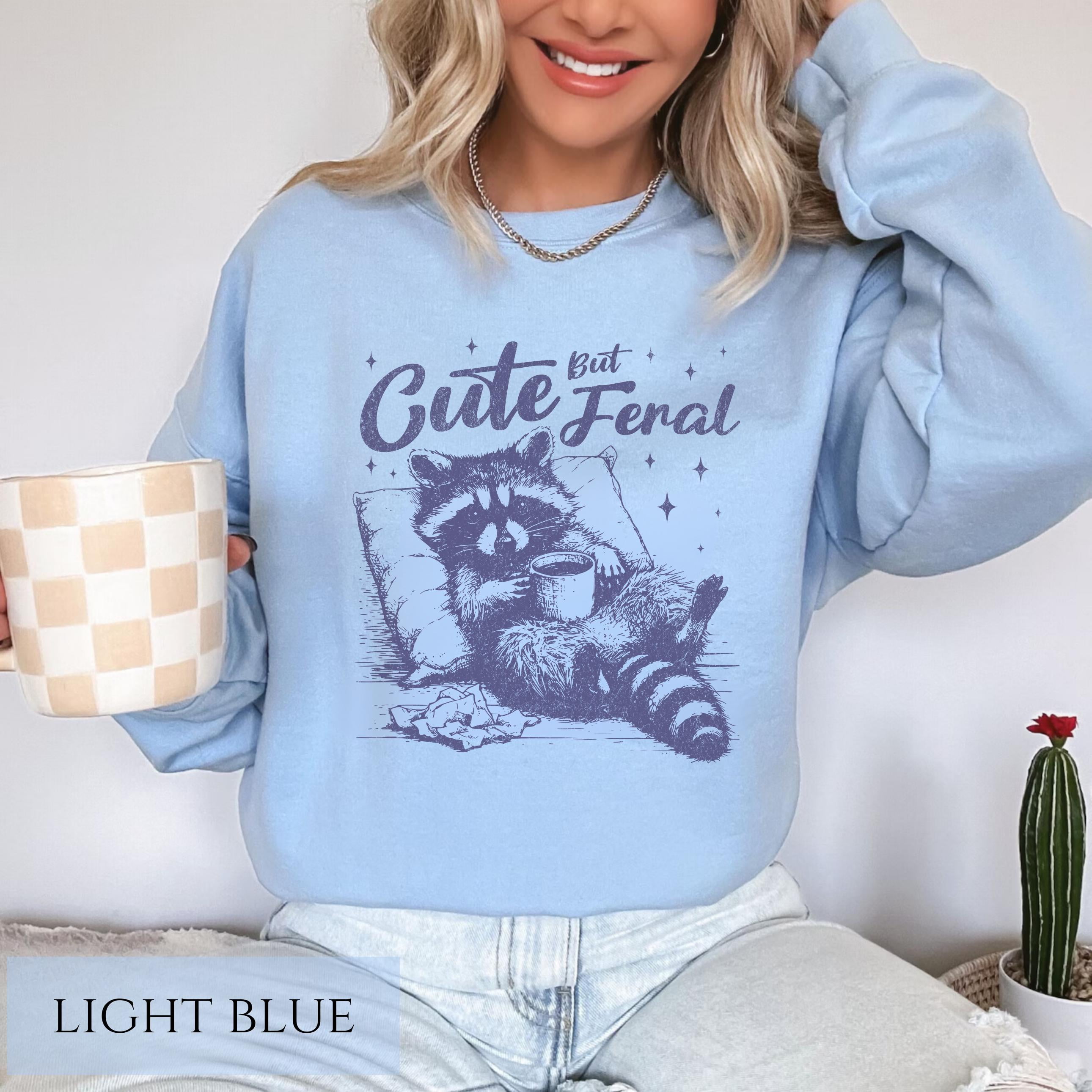 Funny Raccoon Meme T-Shirt, Cute but Feral Trendy Animal Graphic ...