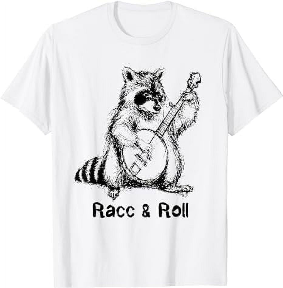Funny Raccoon Playing Banjo Guitar Racc and Roll Cute Racoon T-Shirt ...