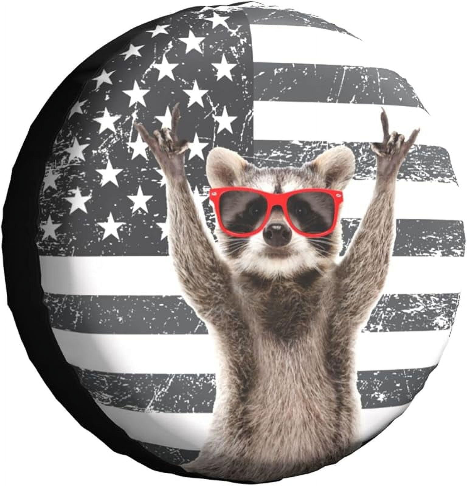 Funny Raccoon Spare Tire Cover Black White American Flag Wheel ...