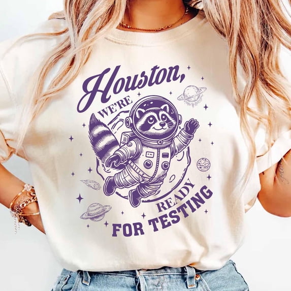 Funny Raccoon Teacher Testing Day T-Shirt - Comfort Colors Space Theme ...