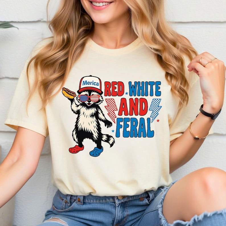 Funny Raccoon USA T-shirt, 4th of July, Merica Hot Dog Tee - Walmart.com
