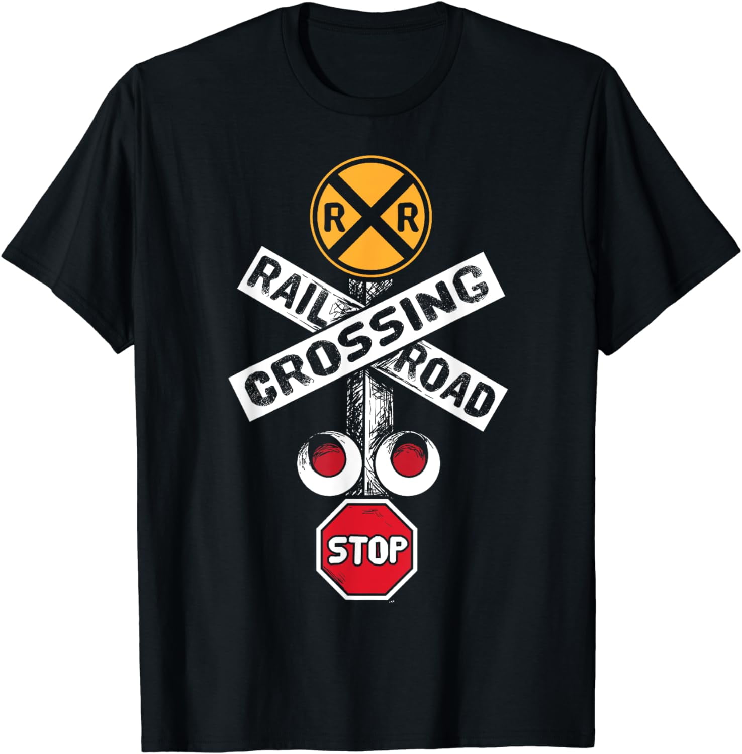 Funny Railroad Crossing Sign Gift For Men Cool Train Lover T-Shirt ...